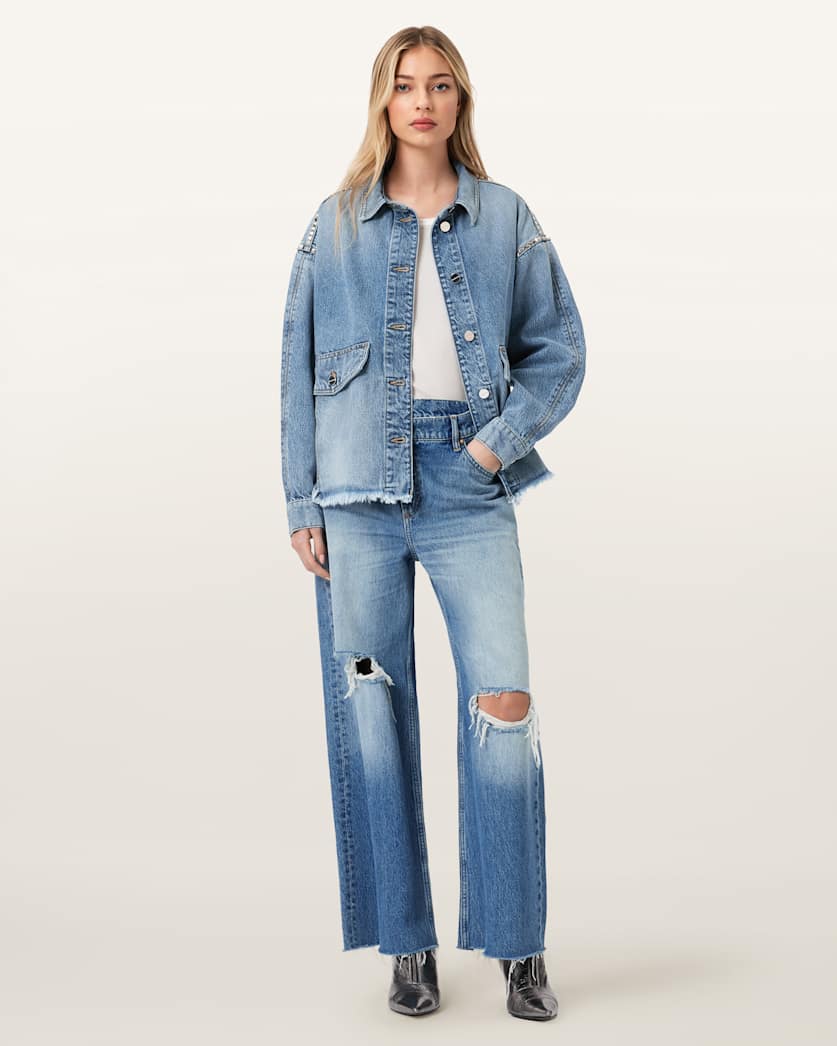Hettie Oversized Stud Shacket Vintage Indigo | ALLSAINTS